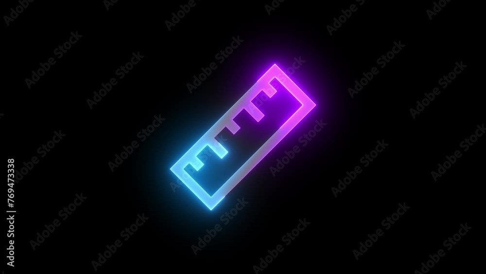 eon unit ruler scale icon cyan purple color glowing animation black ...