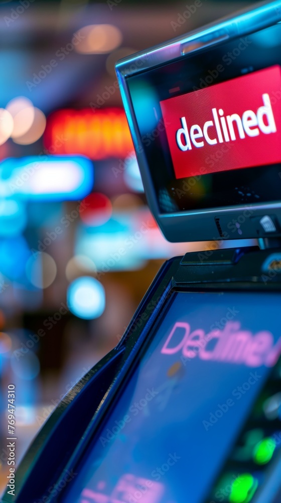 Bank card payment terminal screen displaying the word Declined ...