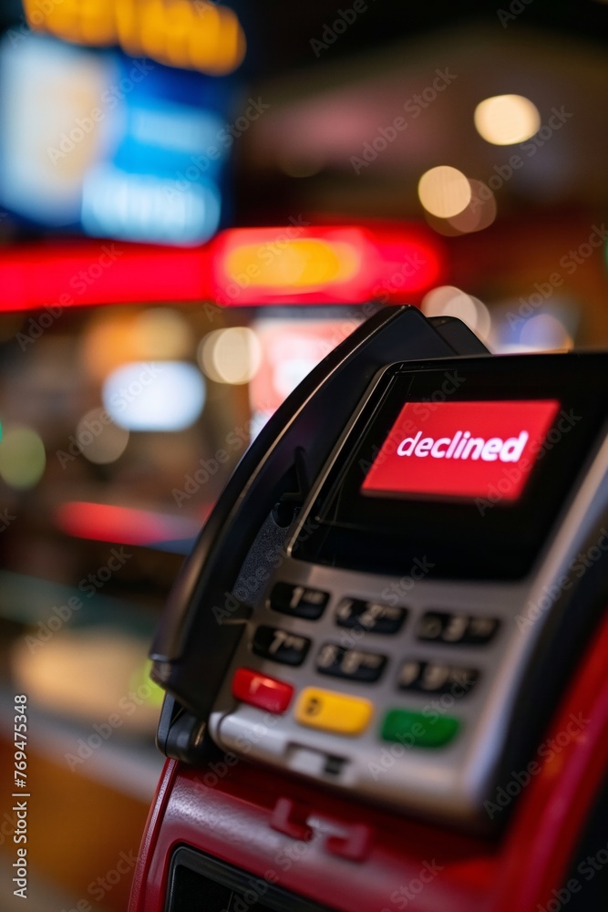 Bank card payment terminal screen displaying the word Declined ...
