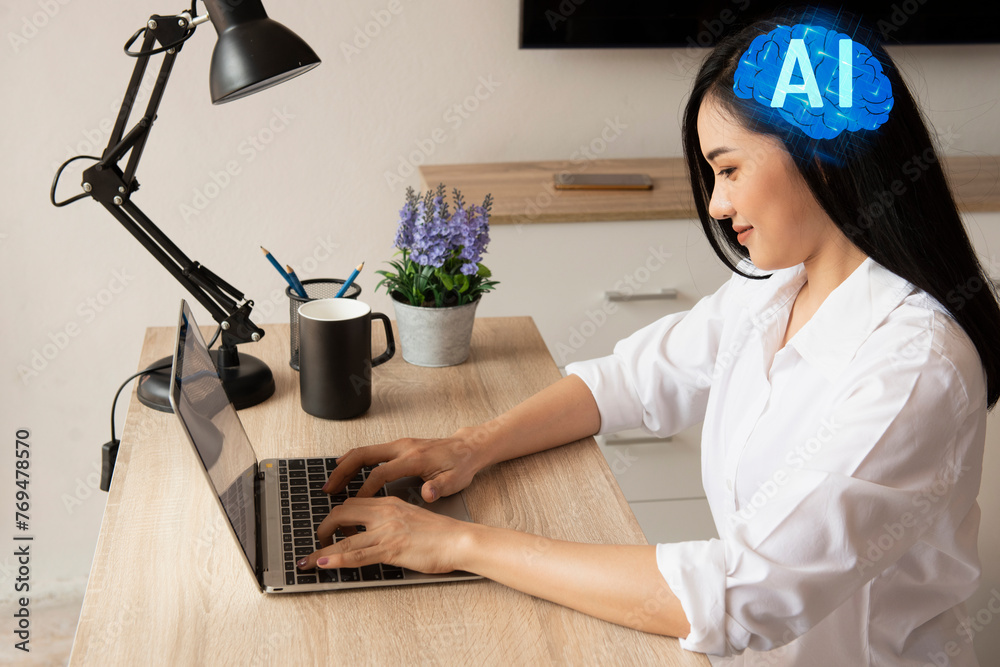 Concept Humans work with artificial intelligence, humans use ...