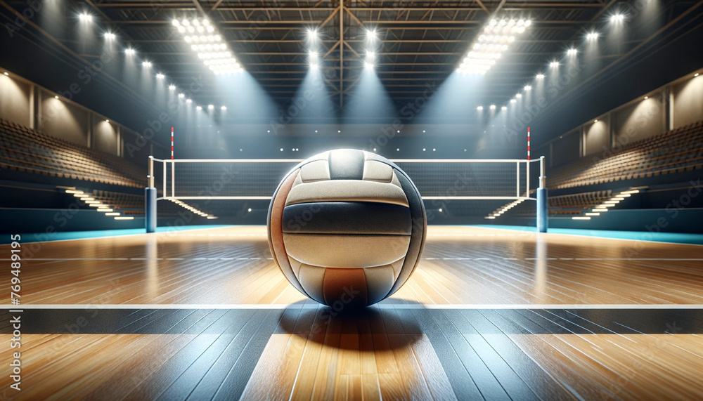 A realistic and detailed image of a bright yellow volleyball placed in ...