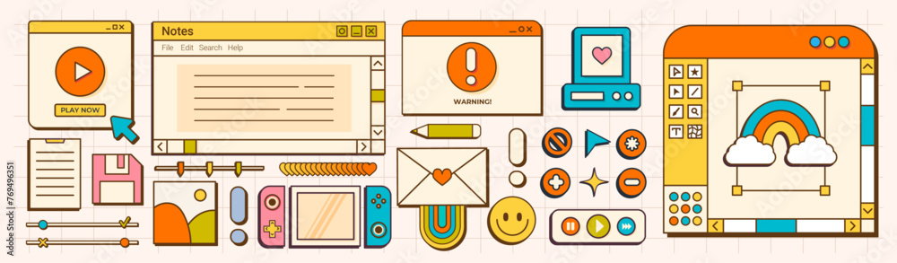 Retro wave user interface elements in vaporwave style. 90s and 00s ...