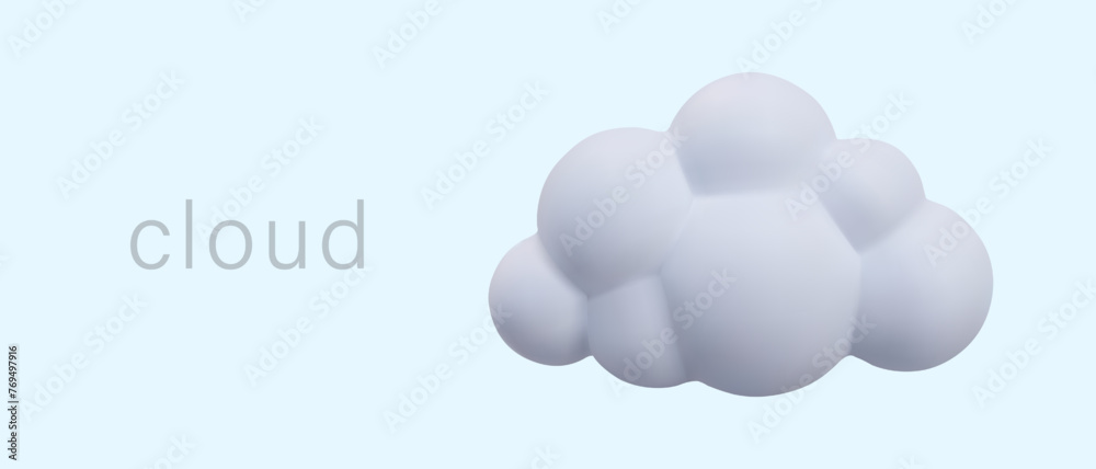 White soft round single cloud in 3D style. Vector object on blue ...