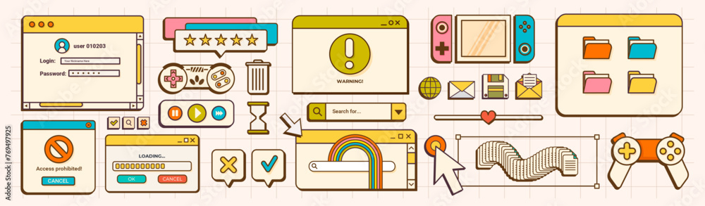 Retro user interface vaporwave elements. Trendy retro 90s and 00s style ...