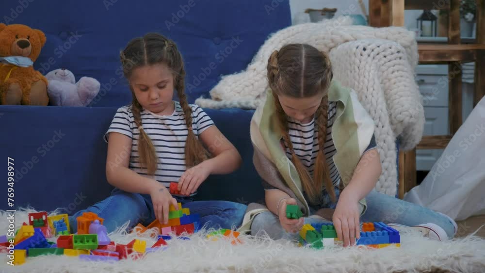 Happy family concept.children assemble construction set together. happy ...