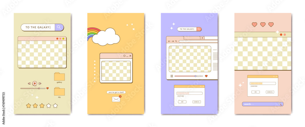 aesthetic 90s retro vaporwave post and story template. Social media ...