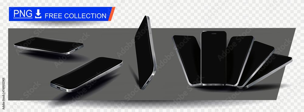 Set of stylish beautiful smartphones of a new model with blank screen ...