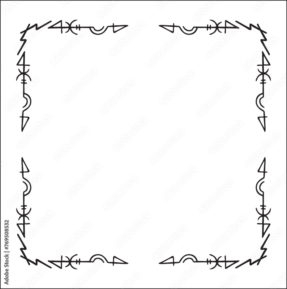 Elegant black and white ornamental frame with Viking runes, decorative ...