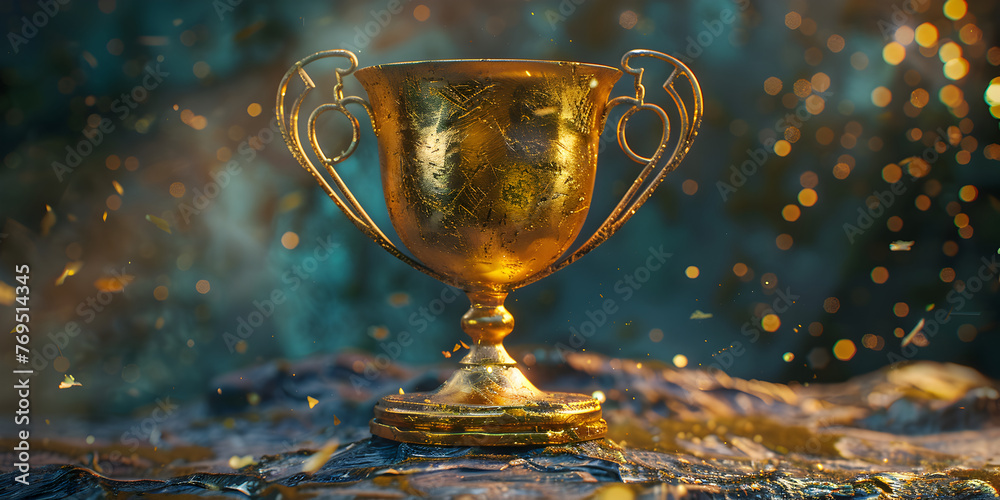 Gold winner cup on blue background Golden champion cup trophy for the ...