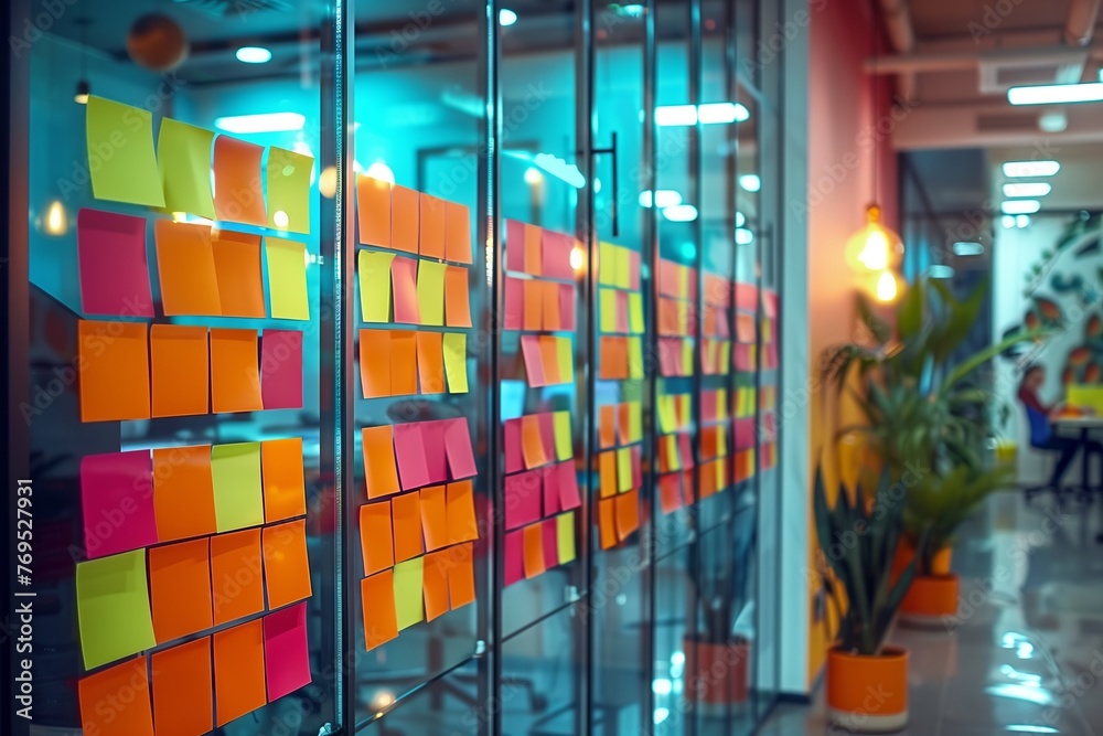 Innovative Brainstorming with Colorful Sticky Notes. Vibrant array of ...