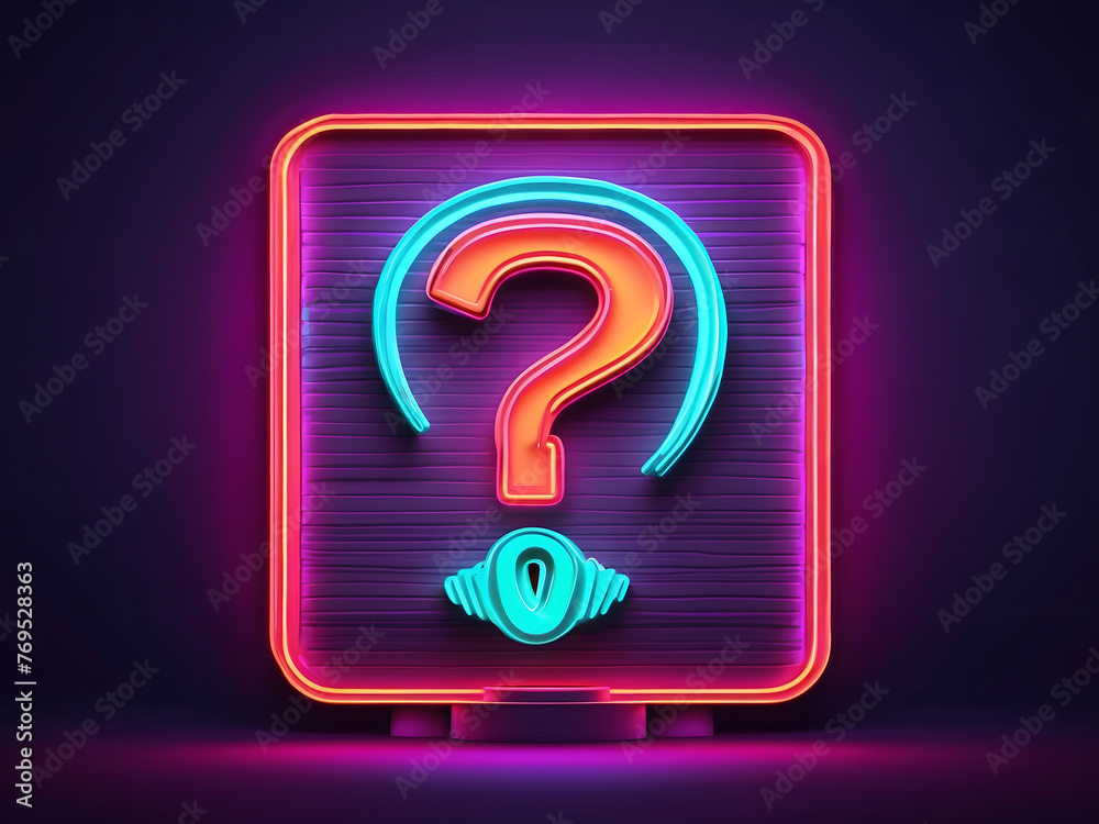 neon sign of a question mark flyer for template decoration and covering ...