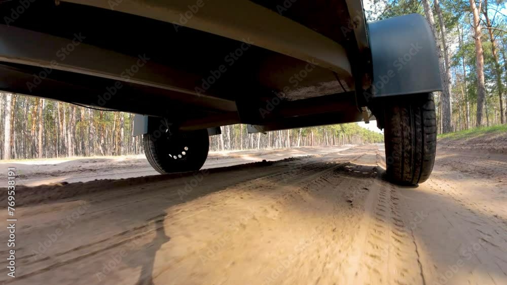 Container delivering on car trailer. Freight transportation on SUV with ...