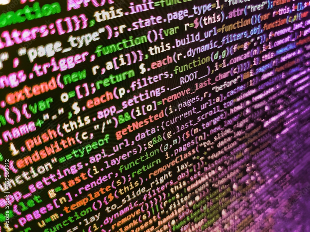 Programming source code abstract screen of software developer Frontend applications in the color ...
