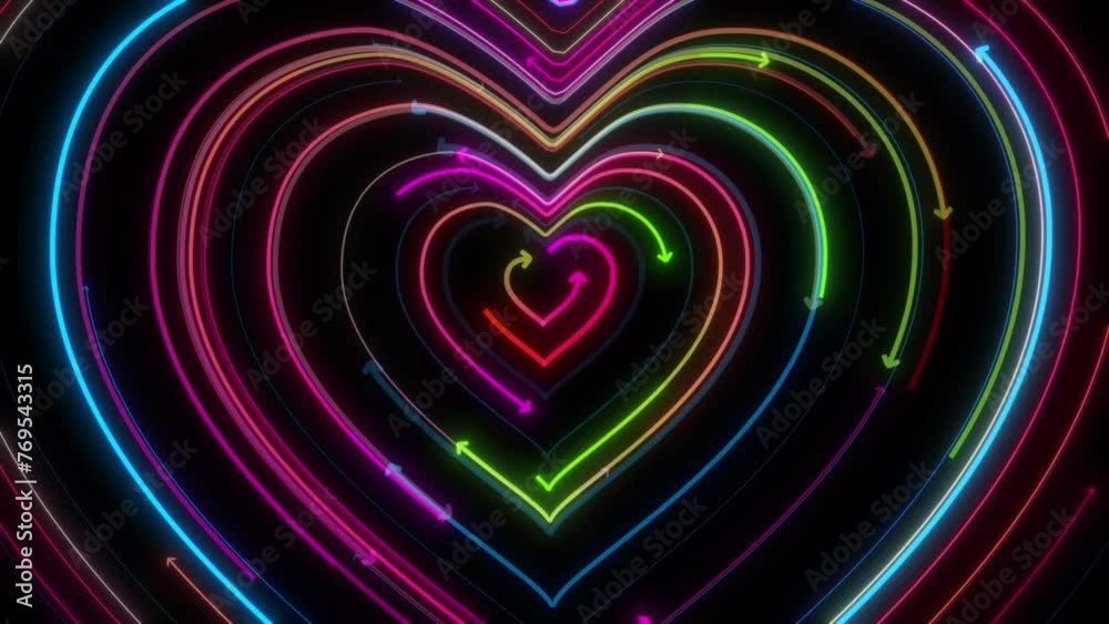 Neon Herat Loop Animation. Neon Heart Randomly Moving Vj Loop Motion On ...