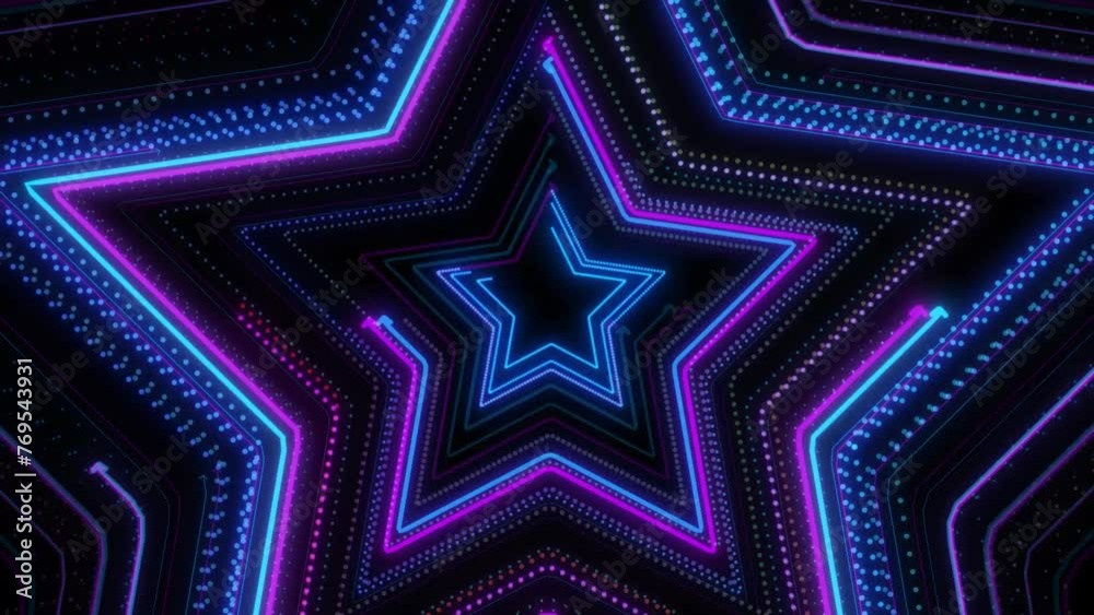 Glowing Multi Color Neon Star Shape Line Animation, Abstract Motion Design Neon Star. Digital ...