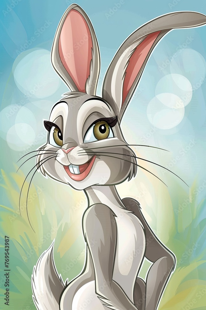 frontal of a cartoon rabbit in a beguiling pose. similar to bugs bunny ...