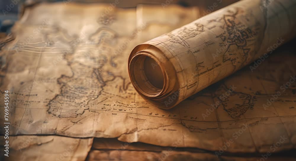 Wideo Stock: A scroll unraveling to reveal a roadmap from history to ...