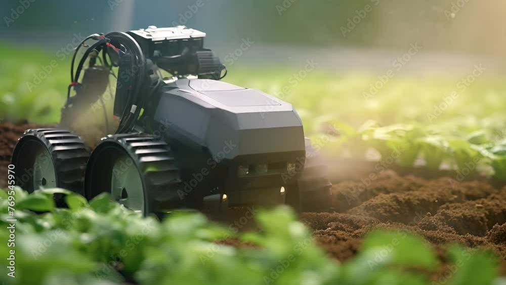 Autonomous tractor working in corn field, Future technology with smart ...