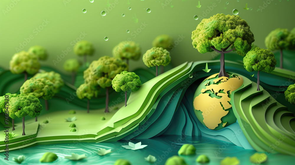Paper art , Ecology and world water day , Saving water and world ...