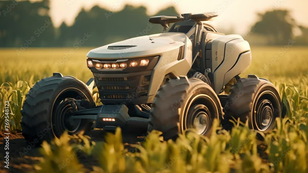 Vidéo Stock Autonomous tractor working in corn field, Future technology ...