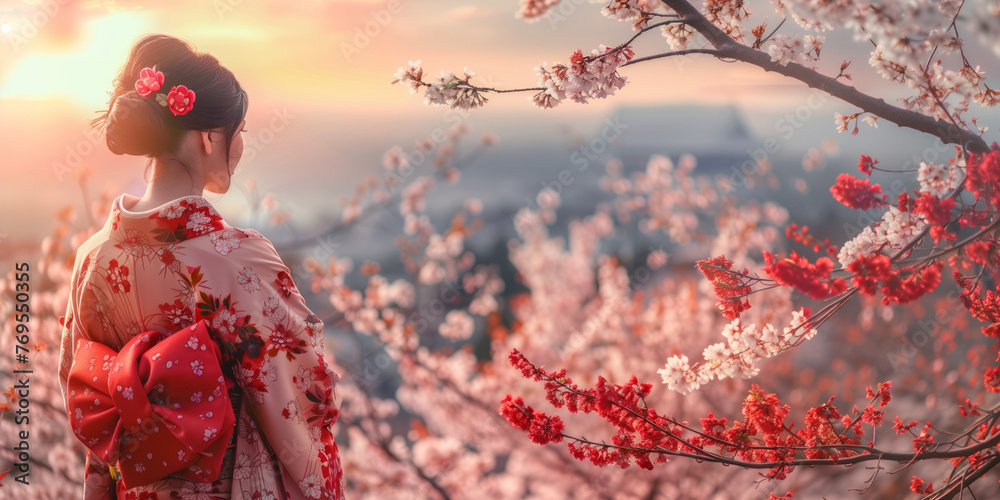 Young Japanese woman wearing traditional national dress during her ...