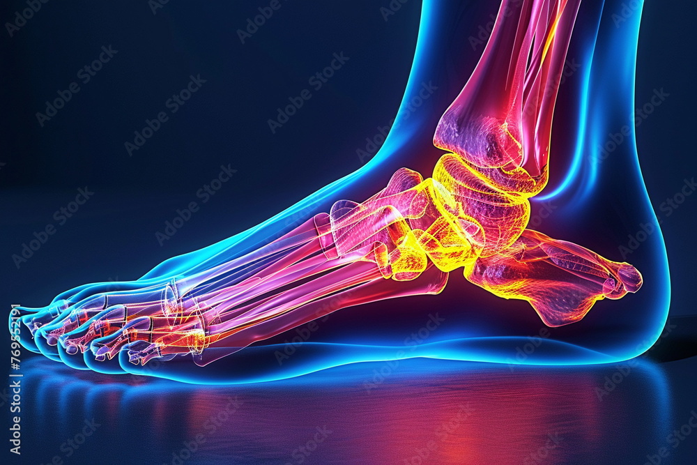 Conceptual image of joint diseases: hallux valgus, plantar fasciitis ...