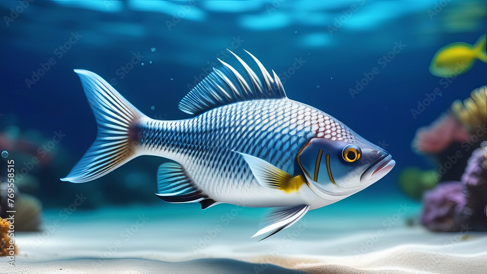 Beautiful tropical fish. underwater scene with coral reefs and sun ...