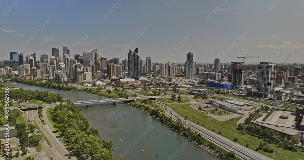 Calgary AB Canada Aerial v1 flyover Westmount across Bow river ...