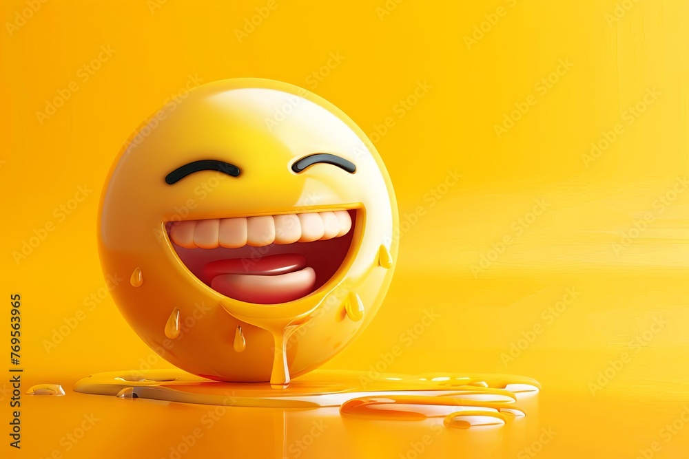 Cheerful 3D yellow laughing emoticon with tears of joy, digital ...