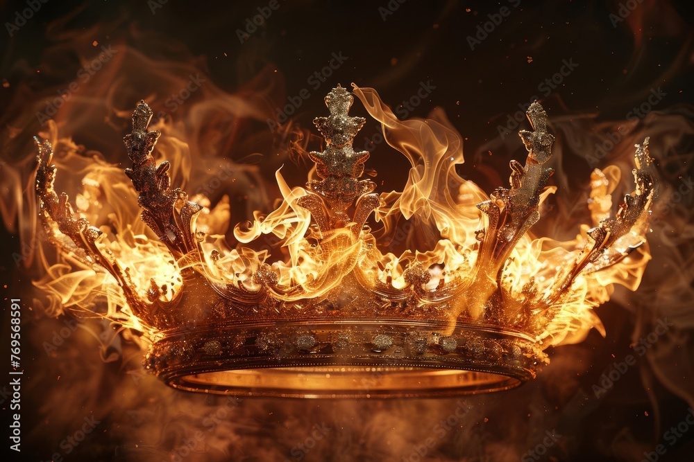 Flaming queen's majestic medieval crown, symbolizing the rise and fall ...