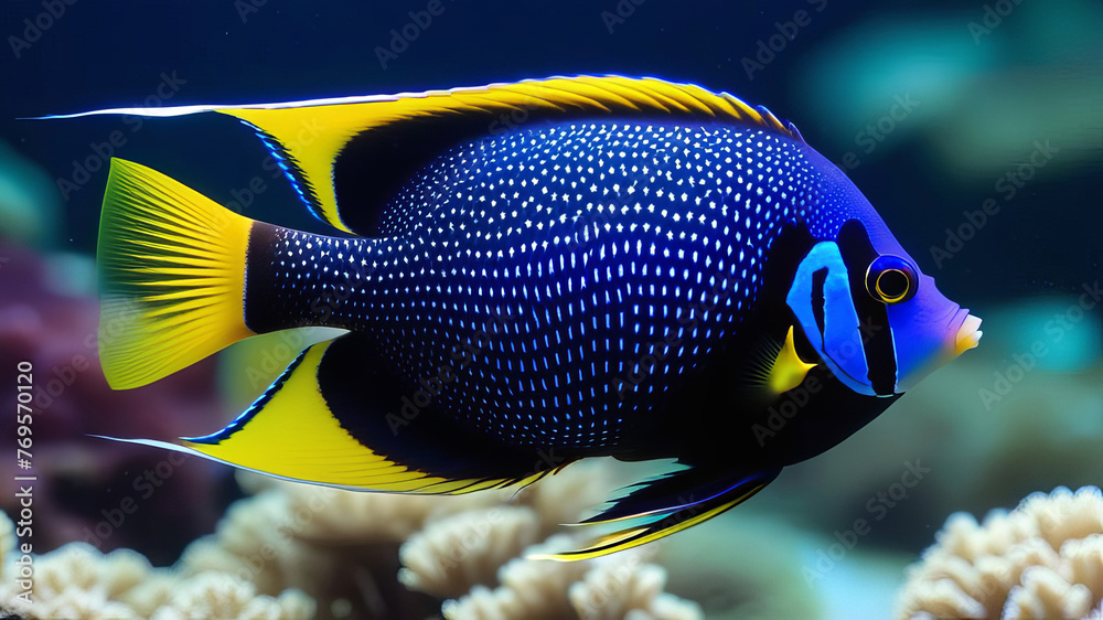 Queen angelfish (Holacanthus ciliaris), also known as the blue ...
