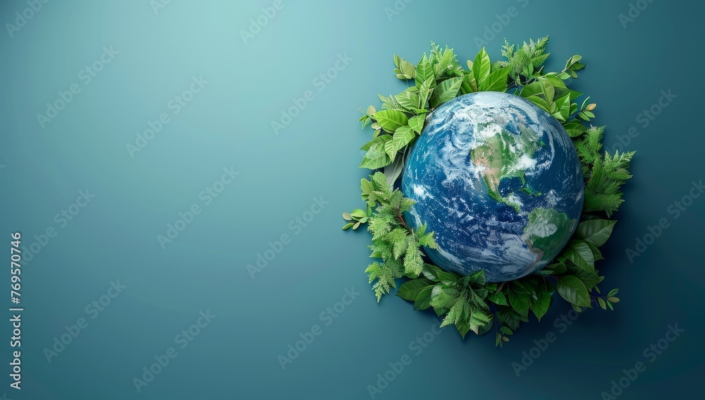 Earth globe surrounded by green leaves, environmental conservation ...