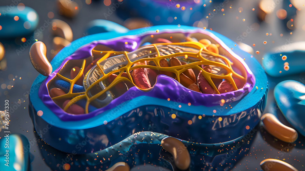 3d rendering of biological animal cell with organelles in a tissue ...