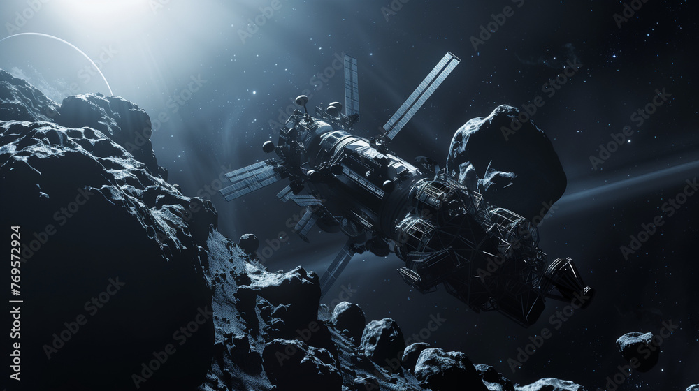 Cosmic Harvest: Robotic Miners in the Asteroid Belt Stock Illustration ...