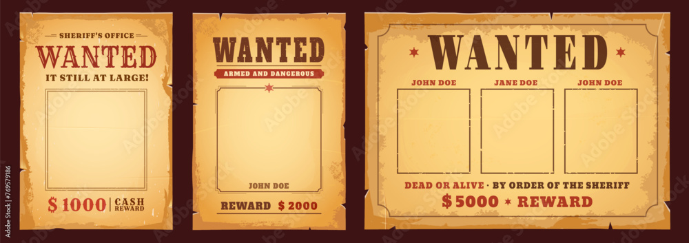 Western wanted banners with reward. Dead or alive vintage poster vector ...