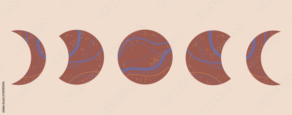 Moon phases hand drawn decorative astronomy icon set Vector ...