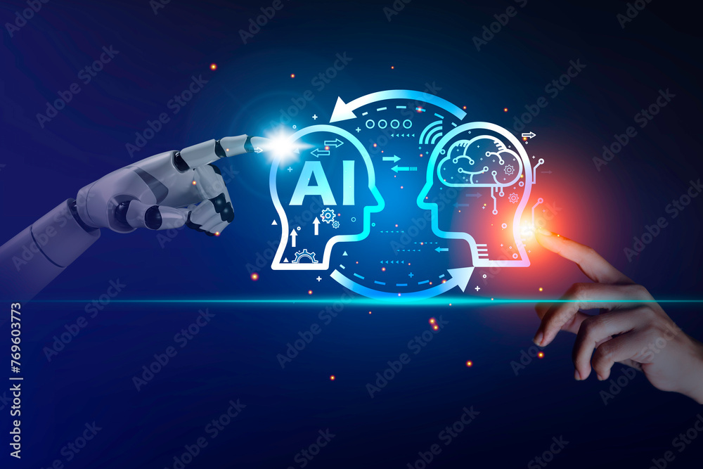 artificial intelligence Machine learning concept. Robot hand and ...