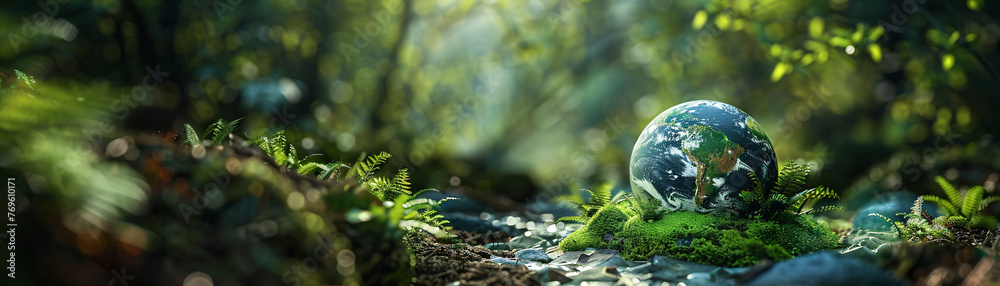 Celebrating Earth Day. A healthy globe nestled in nature, embodying our ...