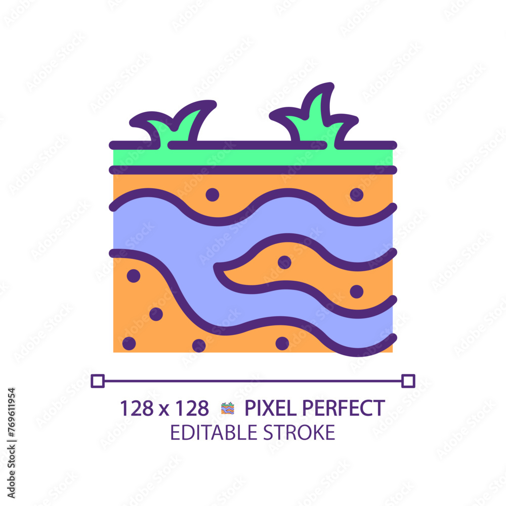 Groundwater RGB color icon. Subsurface water. Natural resource. Soil ...