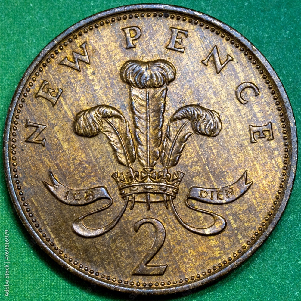 A rare two new pence coin from 1977 with the badge of the prince of ...