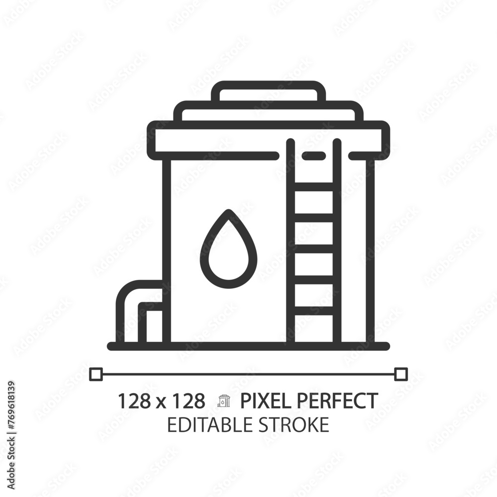 Water reservoir linear icon. Storage tank. Municipal water system ...