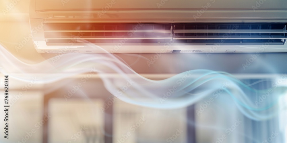 A modern air conditioner emitting smoke, indicating a malfunction in ...