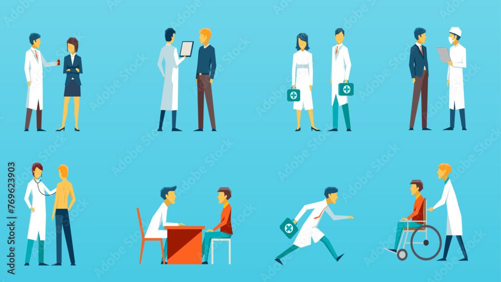 Doctors and patient characters. medical care for elder women. medical ...