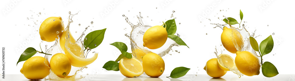 Lemons falling into water, transparent background, citrus sensation ...