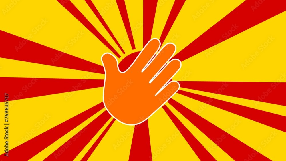 Hand on the background of animation from moving rays of the sun ...