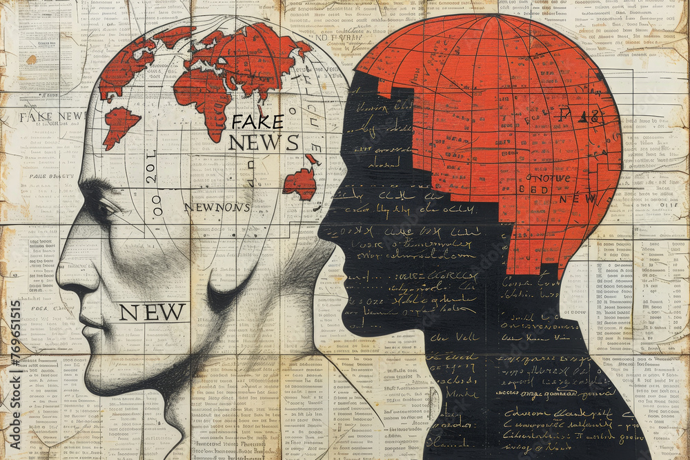 A detailed drawing of a mans head with a map of the world intricately ...
