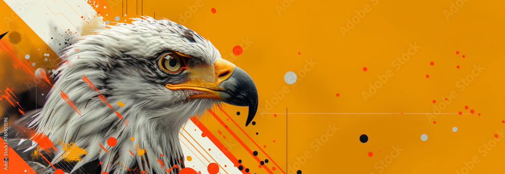 Vibrant digital illustration of a bald eagle with abstract colorful ...