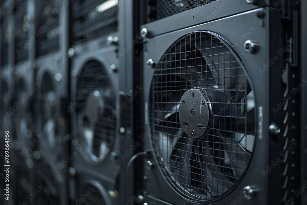detailed photograph of cooling systems integrated into sleek server ...