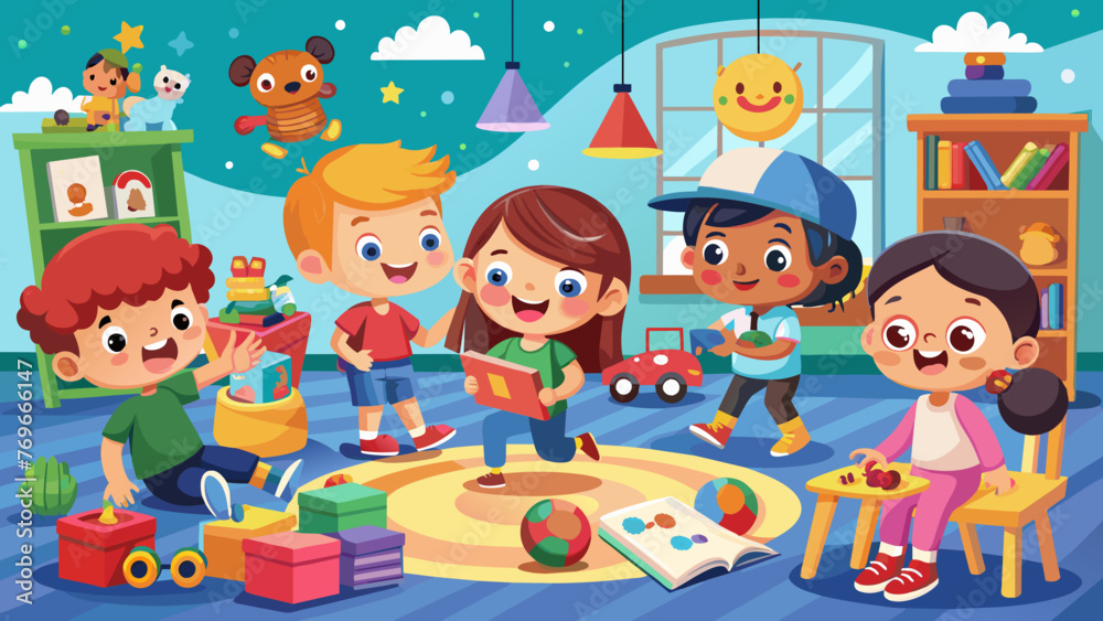 cartoon illustration of kids doing different activ Stock Vector | Adobe ...