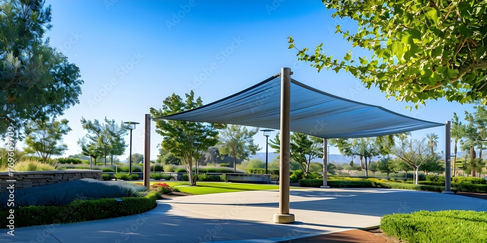 Creating Shaded Areas with Anchored Large Fabric Shade Cover. Concept ...
